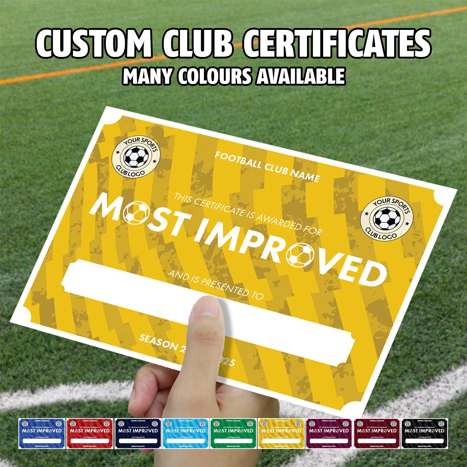 Personalised Football Club Certificates - Most Improved Player Custom
